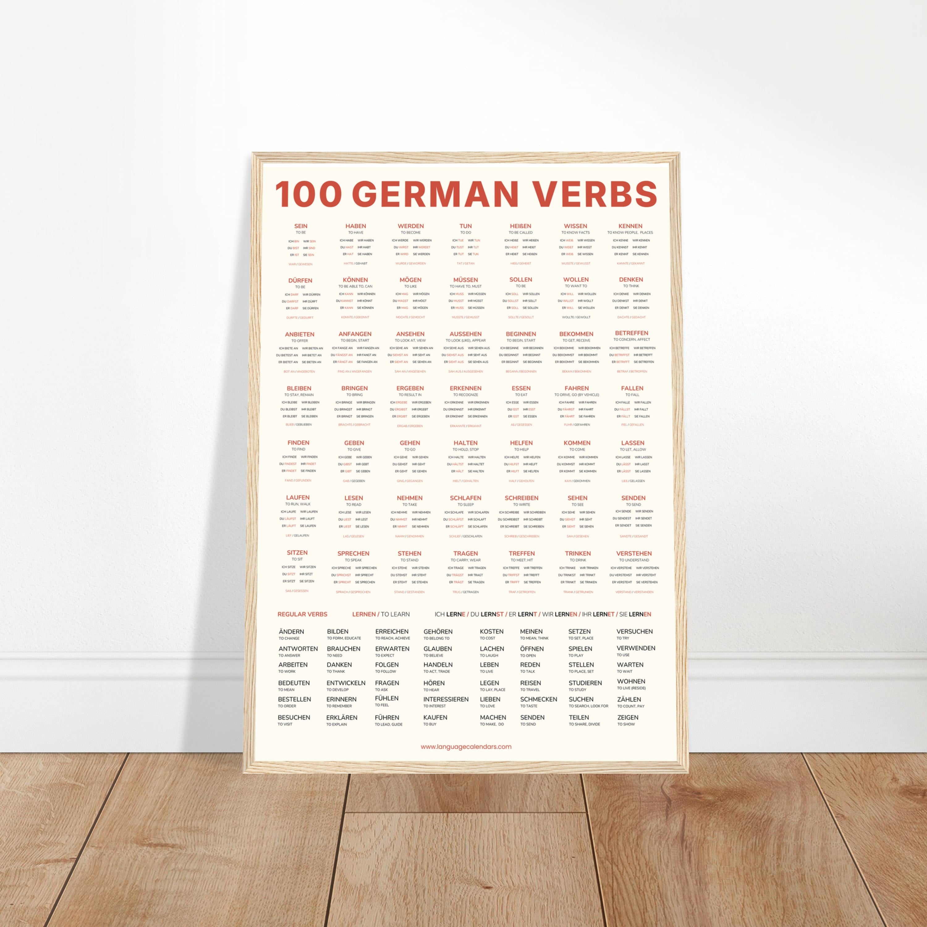 100 German Verbs Poster – Languagecalendars