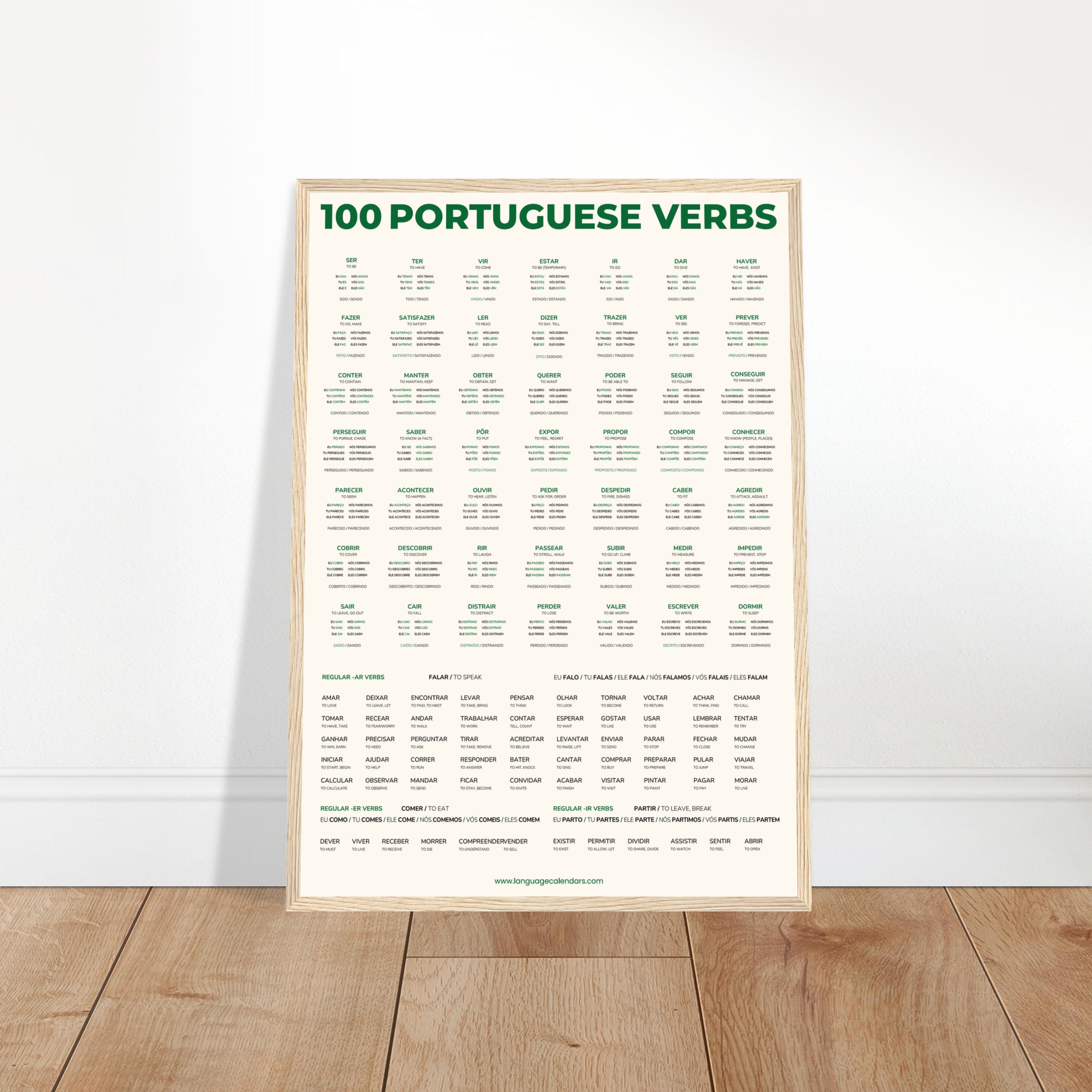 100 Portuguese Verbs Poster – Languagecalendars