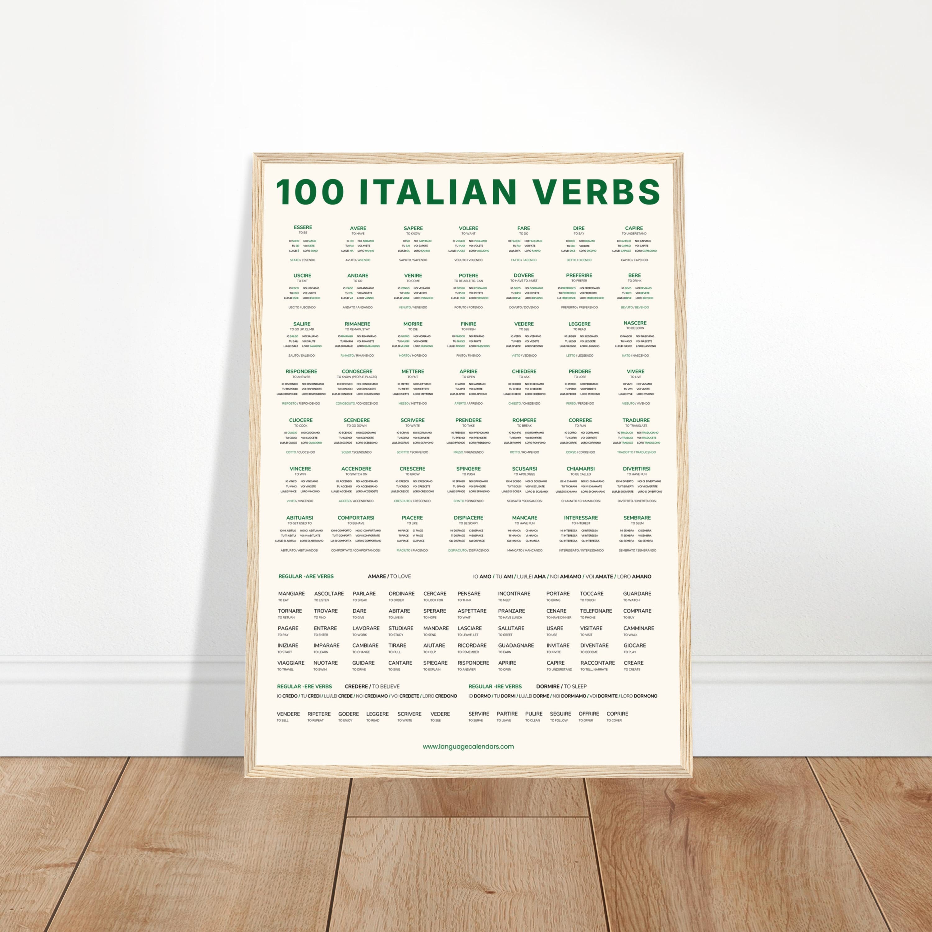 100 Italian Verbs Poster – Languagecalendars